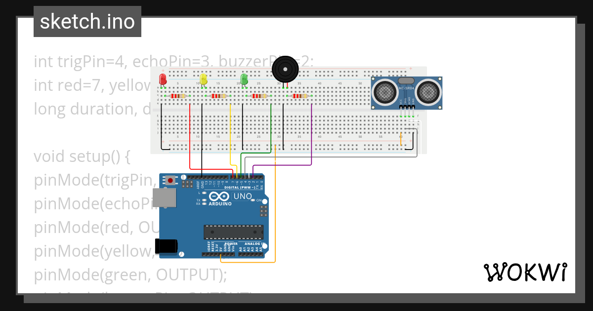 Controlling LEDs by HCSR-04 Sensor - Wokwi ESP32, STM32, Arduino Simulator
