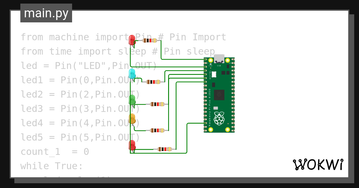 5 Led With 5 Count Program Wokwi Esp32 Stm32 Arduino Simulator 3883