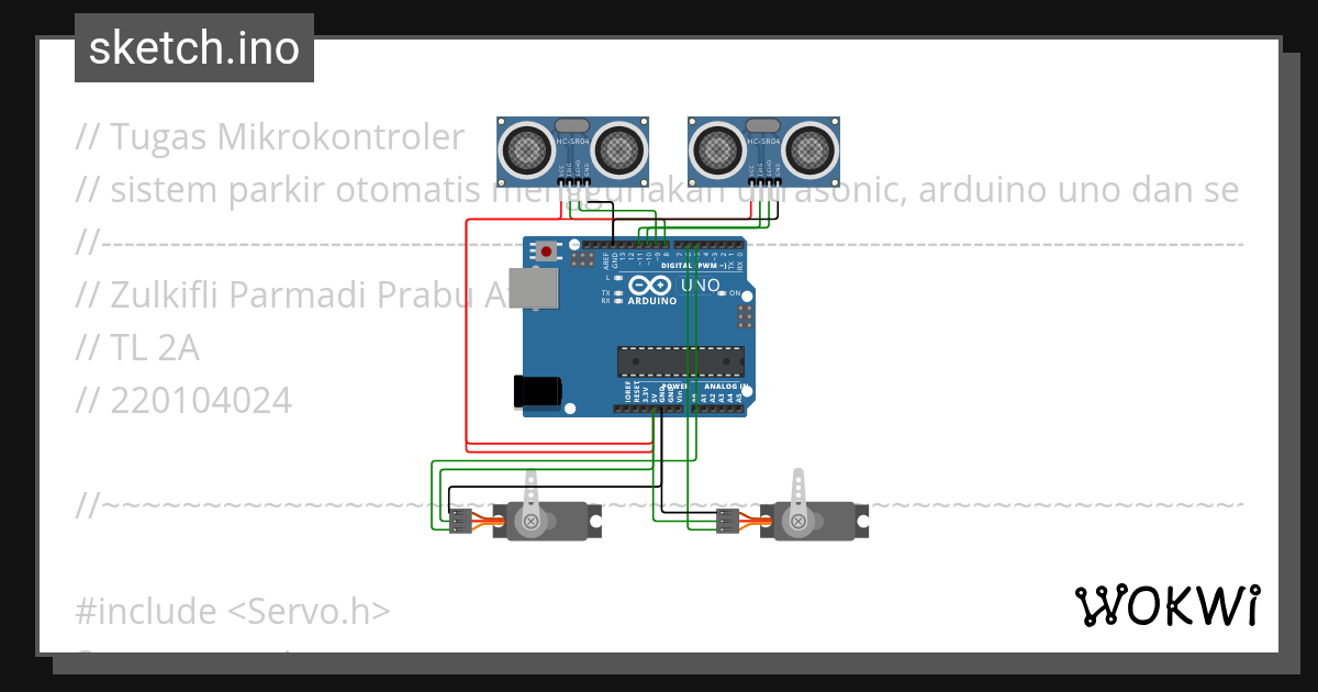 parkiran mobil dengan sensor ultrasonic - Wokwi ESP32, STM32, Arduino Simulator