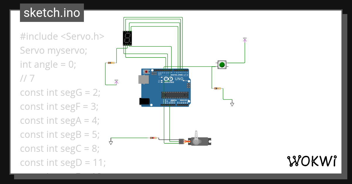 7 segment and Servo - Wokwi ESP32, STM32, Arduino Simulator