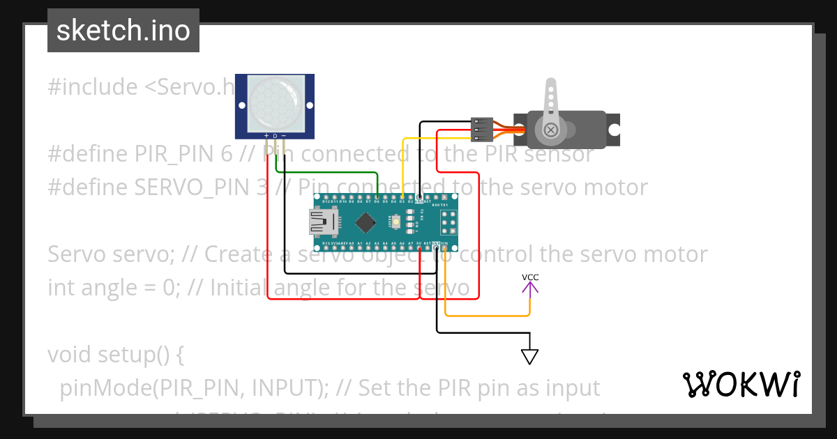 pir motion servo - Wokwi ESP32, STM32, Arduino Simulator