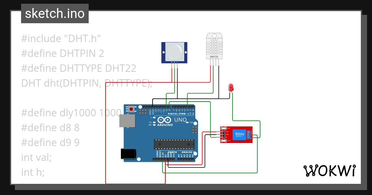 DHT22 PIR Relay - Wokwi ESP32, STM32, Arduino Simulator