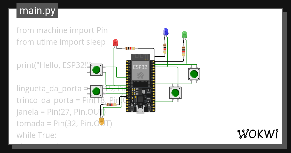 Verificador de portas, janelas e tomadas - Wokwi ESP32, STM32, Arduino ... Verificador de portas, janelas e tomadas - Wokwi ESP32, STM32, Arduino ...