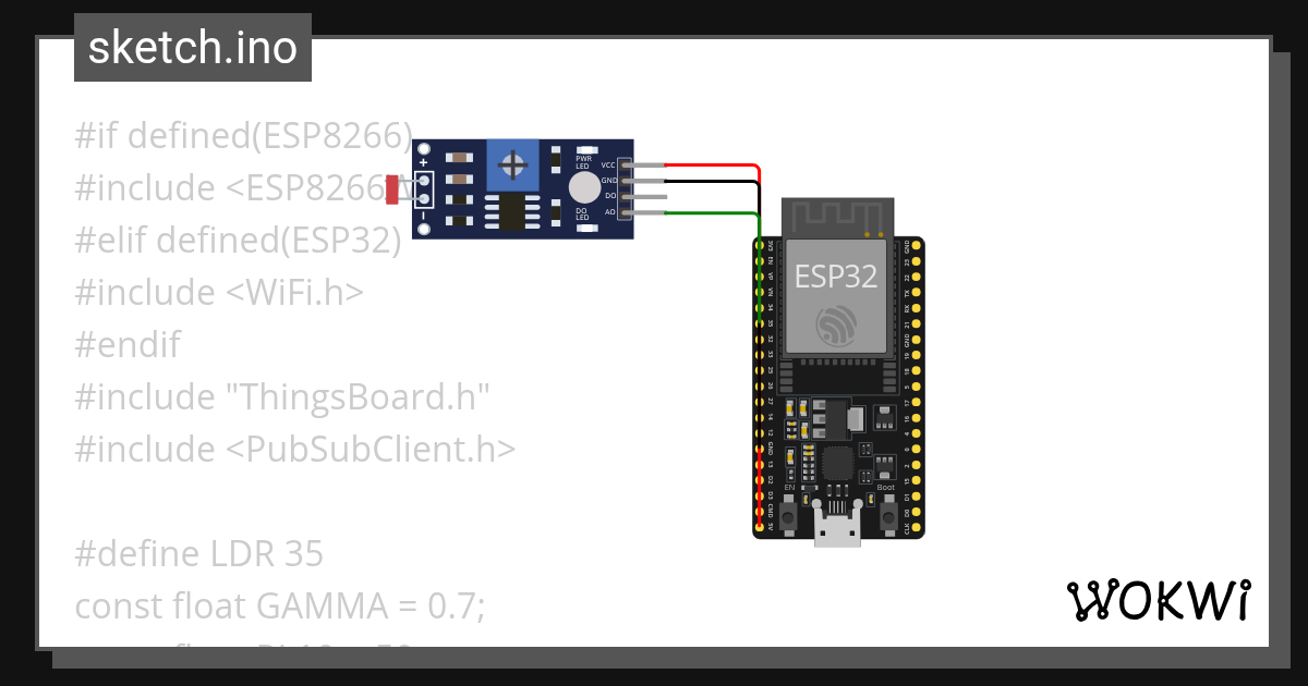 LDR Thingsboard - Wokwi ESP32, STM32, Arduino Simulator