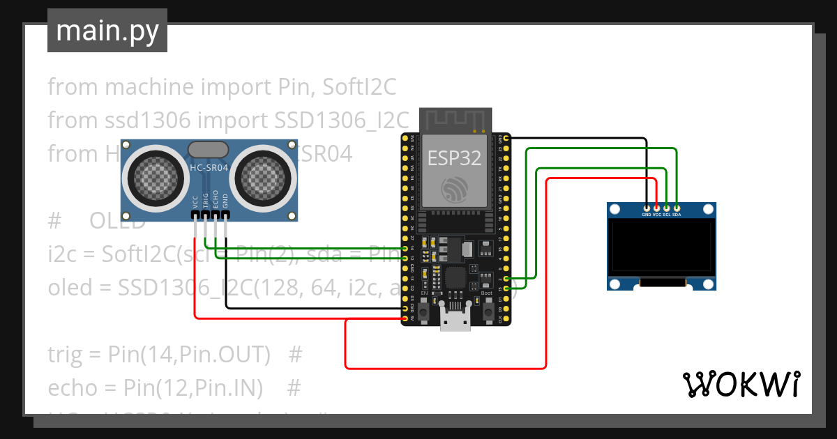 0608基于超声波的oled显示 Copy Wokwi Esp32 Stm32 Arduino Simulator