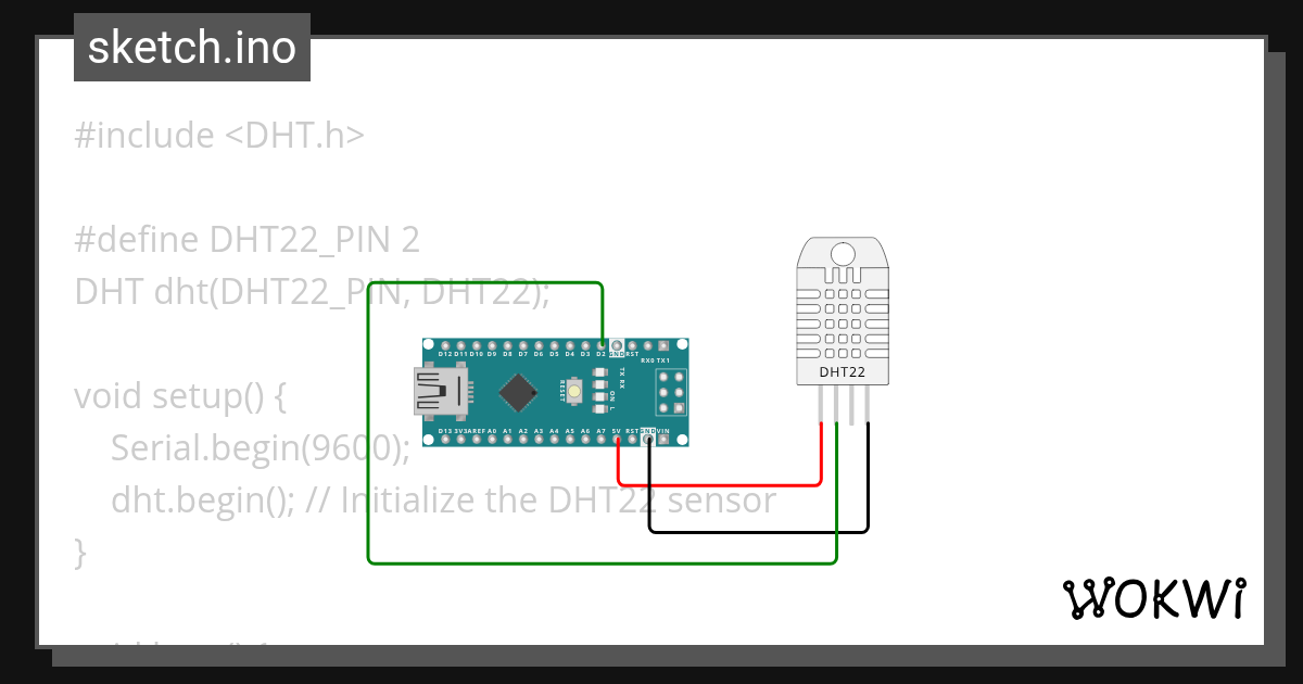 DHT 22 using Arduino Nano - Wokwi ESP32, STM32, Arduino Simulator