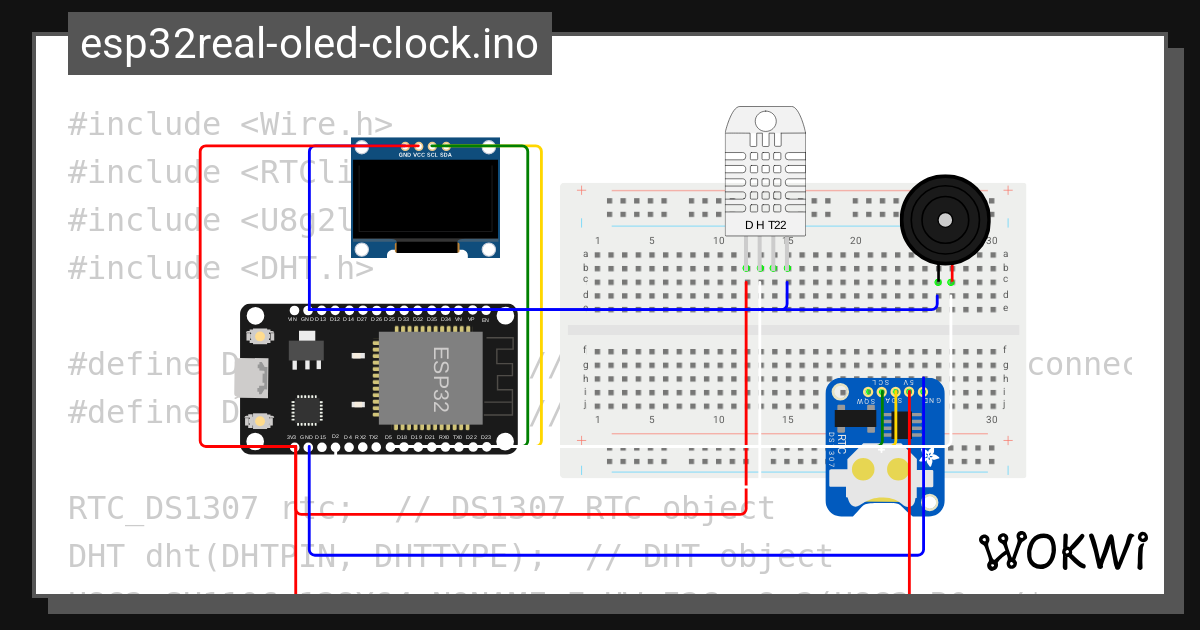 時鐘溫度聲音 Copy 2 Wokwi Esp32 Stm32 Arduino Simulator 