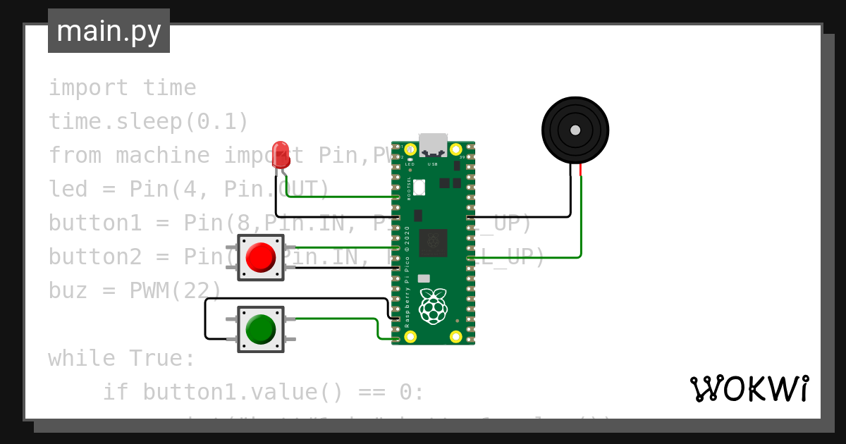 Led Buzzer 2ปุ่ม Wokwi Esp32 Stm32 Arduino Simulator 8877