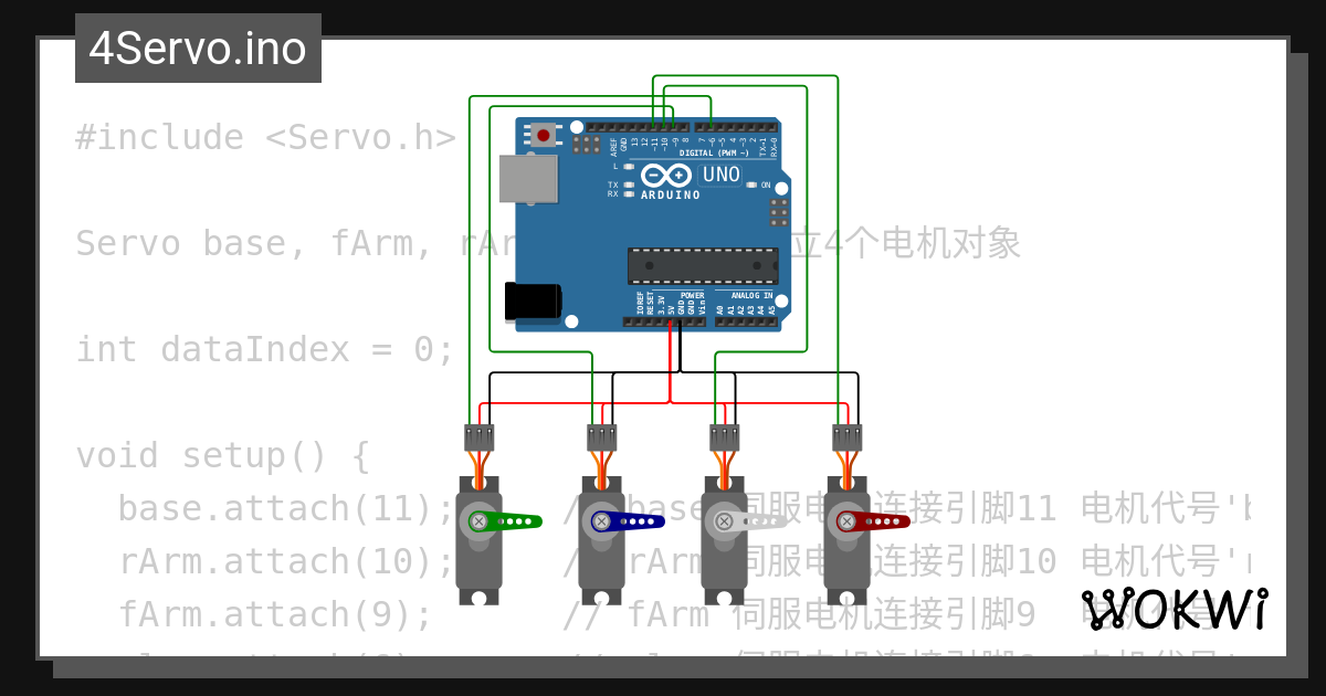4路伺服电机 Wokwi Esp32 Stm32 Arduino Simulator