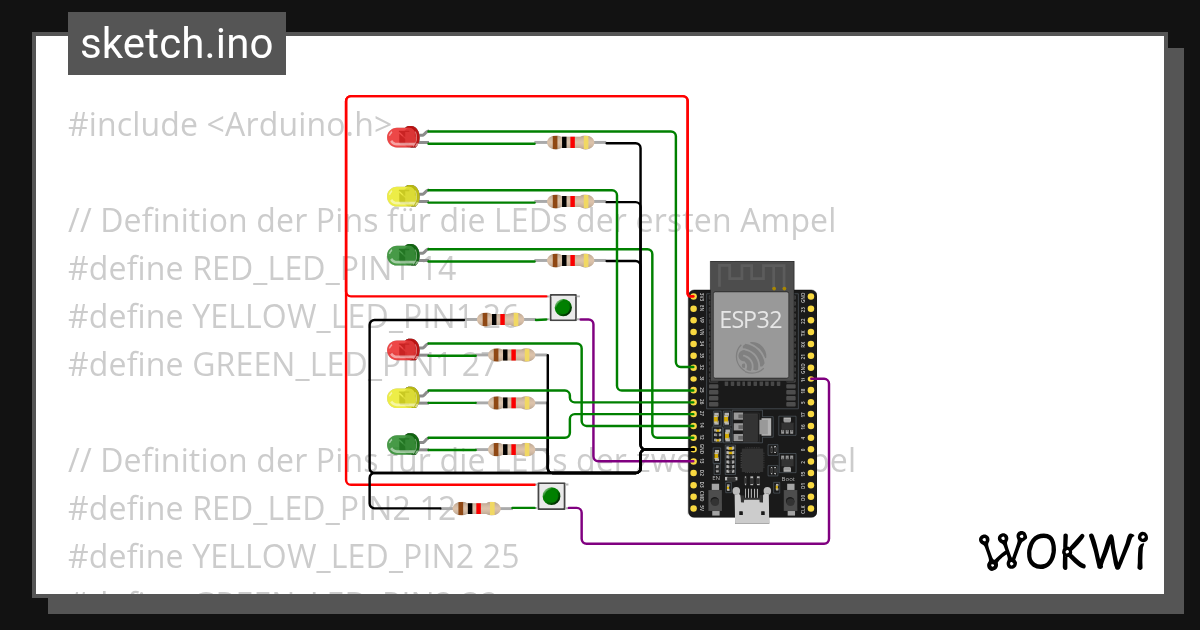 Ampelkreuzung - Wokwi ESP32, STM32, Arduino Simulator