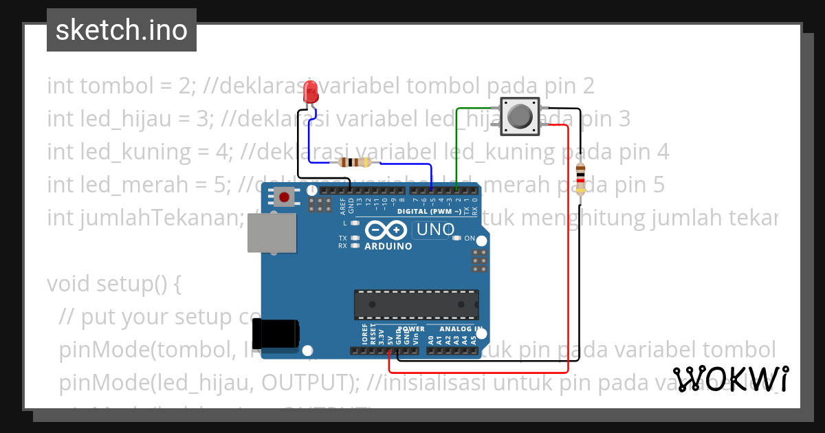Tombol+LED pt.2 - Wokwi ESP32, STM32, Arduino Simulator