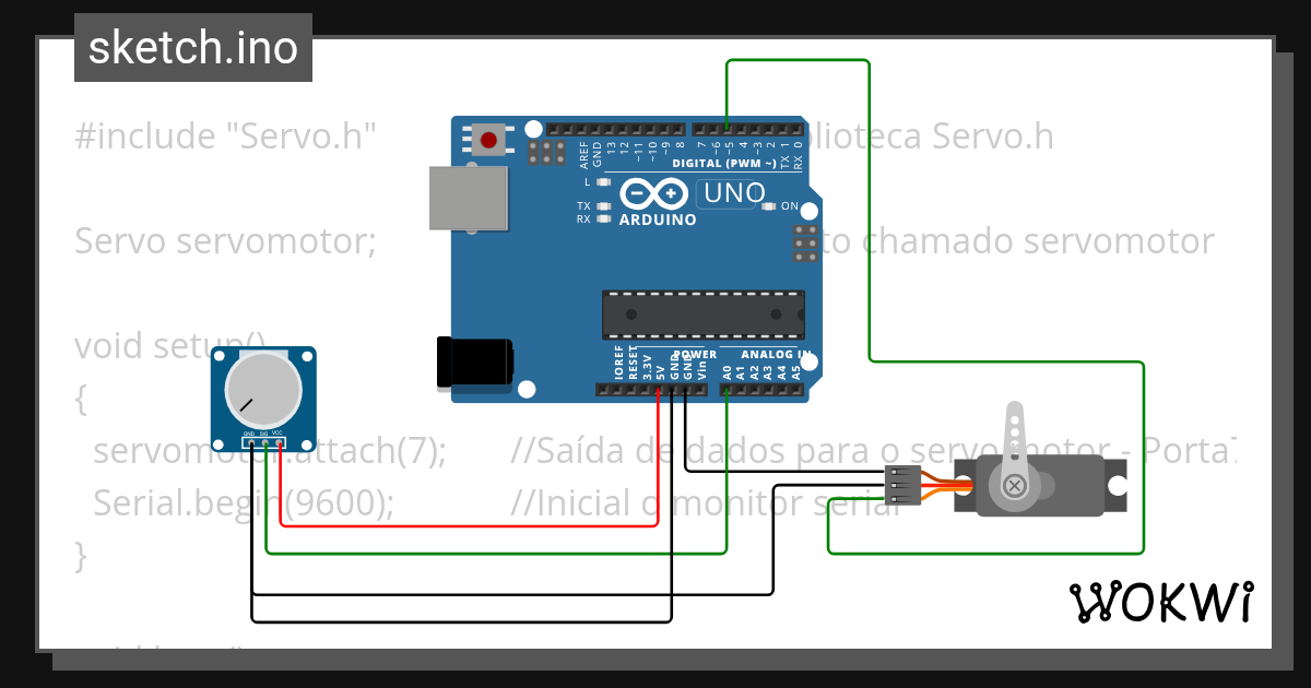 Iben potenciómetro para um servomotor - Wokwi ESP32, STM32, Arduino Simulator