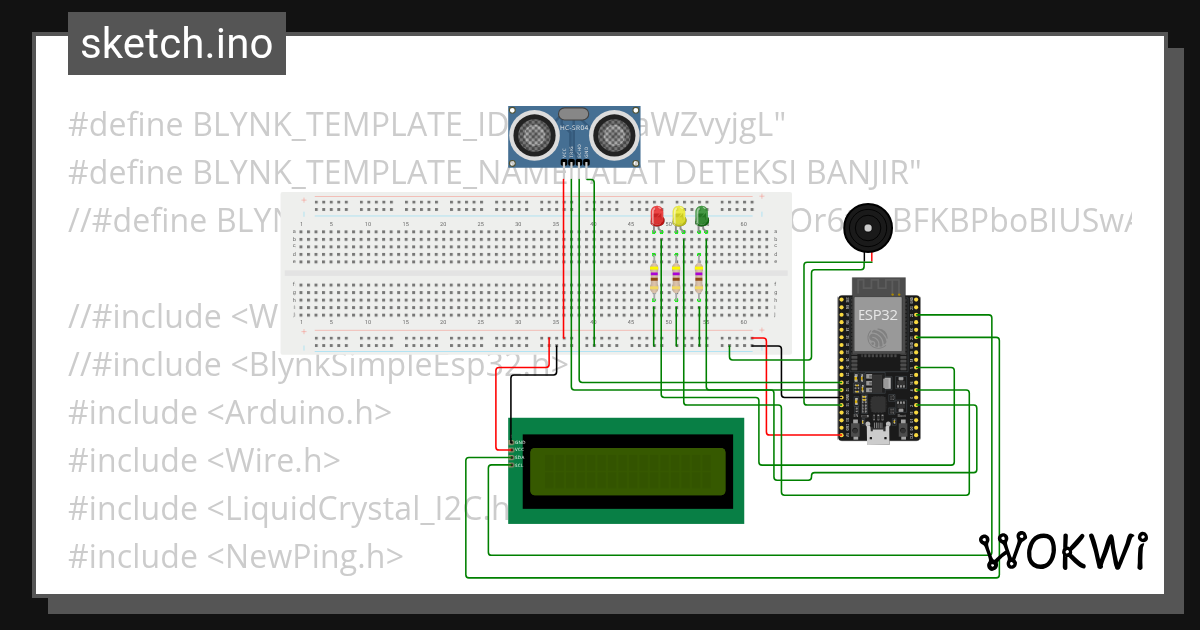 alat deteksi banjir tanpa blynk - Wokwi ESP32, STM32, Arduino Simulator