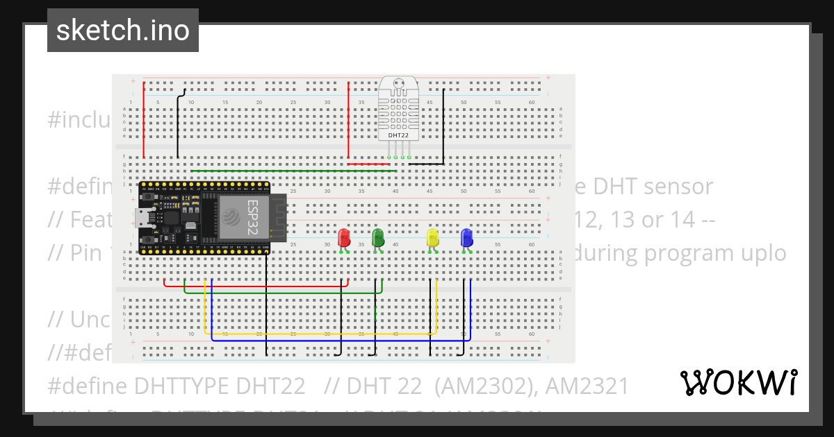 prj14 DHT sensor - Wokwi ESP32, STM32, Arduino Simulator