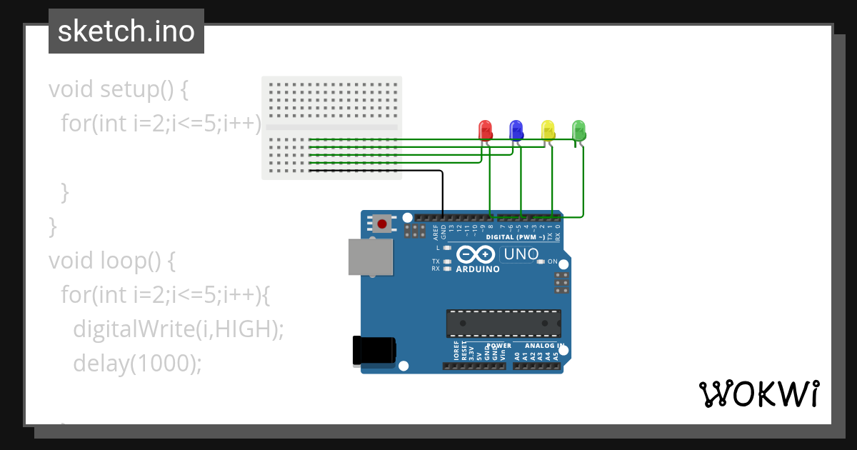 4 LED SERIAL BLINKING - Wokwi ESP32, STM32, Arduino Simulator