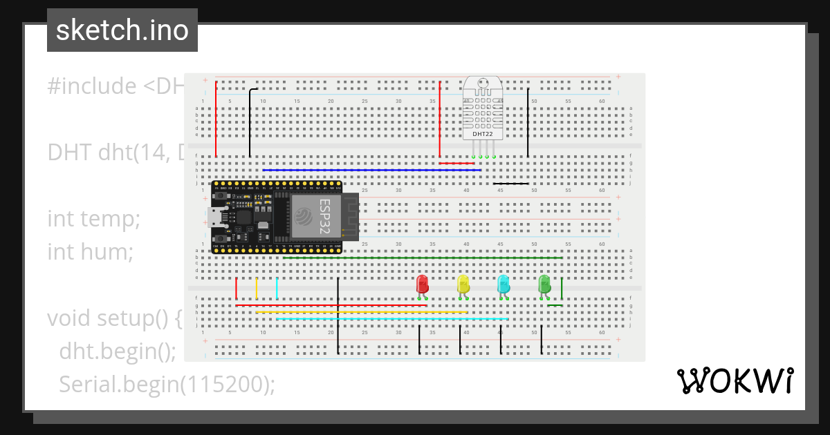 prj15 DHT sensor 2 - Wokwi ESP32, STM32, Arduino Simulator