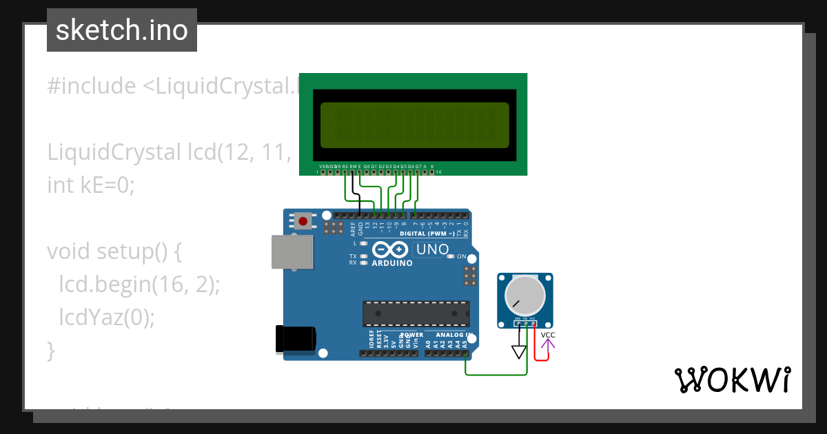 16x2 LCD pot ile yazı kaydırma - Wokwi ESP32, STM32, Arduino Simulator