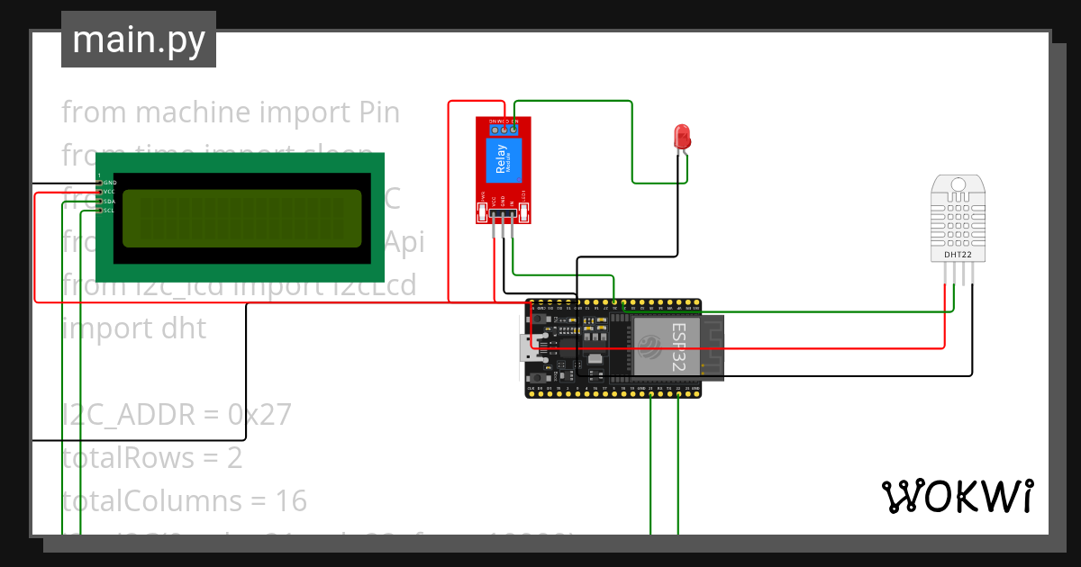 DHT_LED_LCD-Alarm System - Wokwi ESP32, STM32, Arduino Simulator