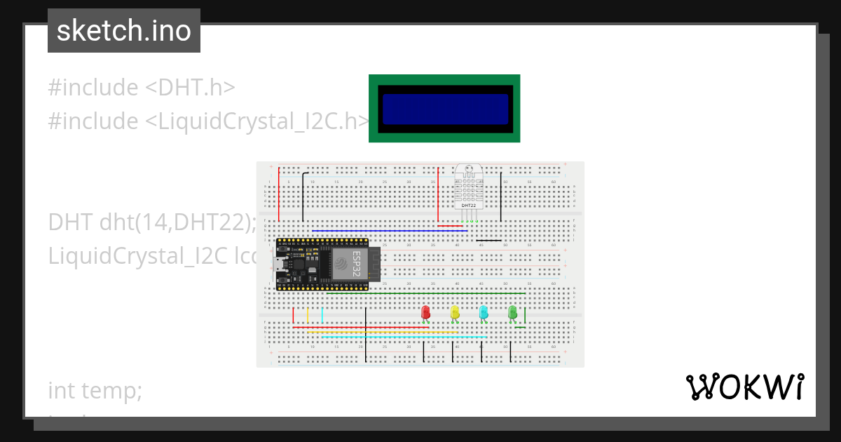 prj16 DHT sensor Lcd - Wokwi ESP32, STM32, Arduino Simulator