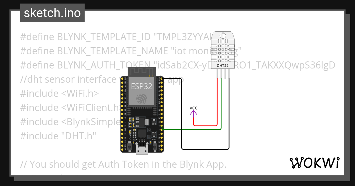 dht monitoring using blynk app - Wokwi ESP32, STM32, Arduino Simulator