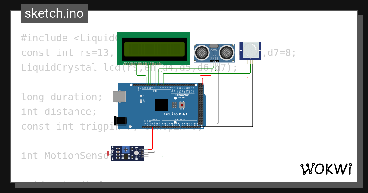 Ldr Ultrasonic Motionsensor And Lcd With Arduino Mega Wokwi Esp32 Stm32 Arduino Simulator