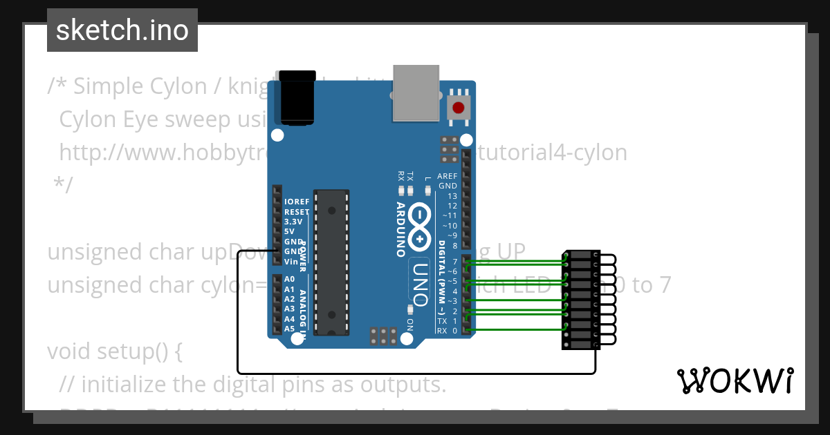 sweep 8 LEDs - Wokwi ESP32, STM32, Arduino Simulator sweep 8 LEDs - Wokwi ESP32, STM32, Arduino Simulator