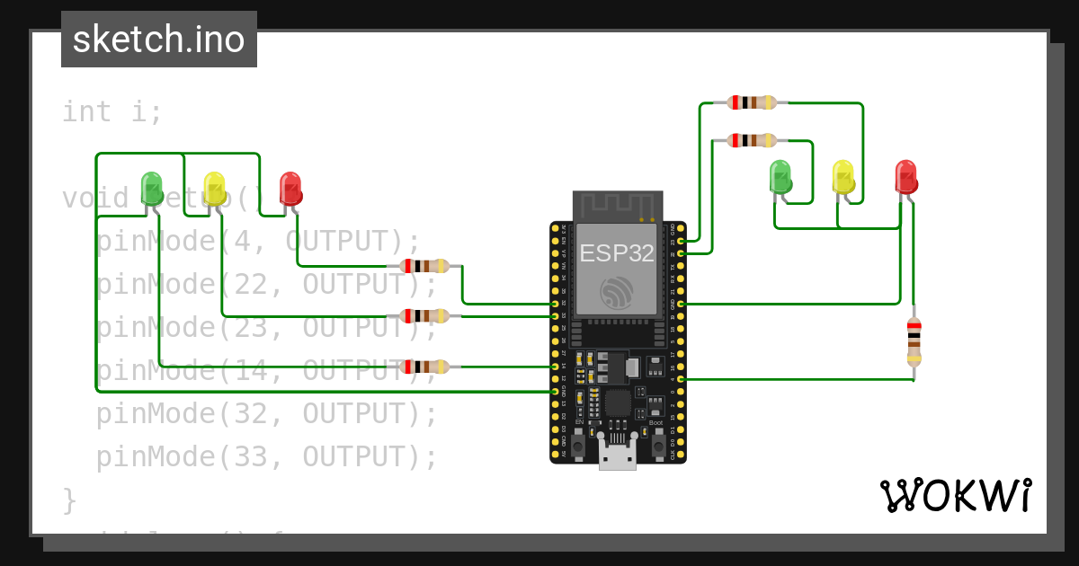 ไฟจราจร Wokwi Esp32 Stm32 Arduino Simulator 