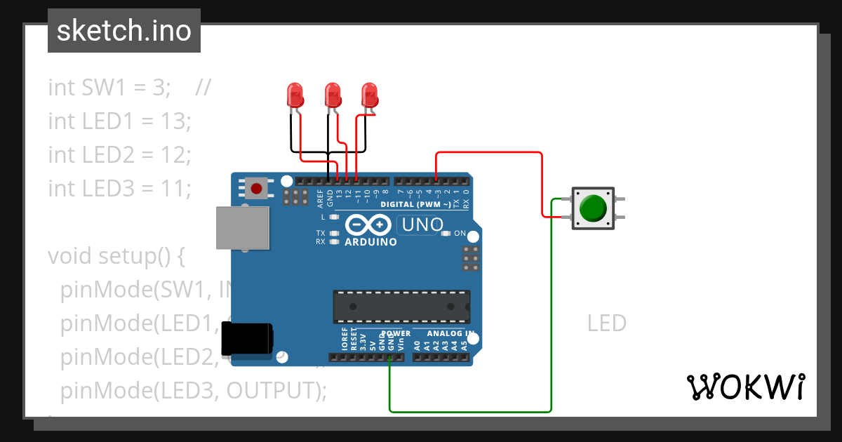 หลอดไฟกระพริบ ทั้งหมด 3 หลอด 10 ครั้ง Wokwi Esp32 Stm32 Arduino Simulator 3883