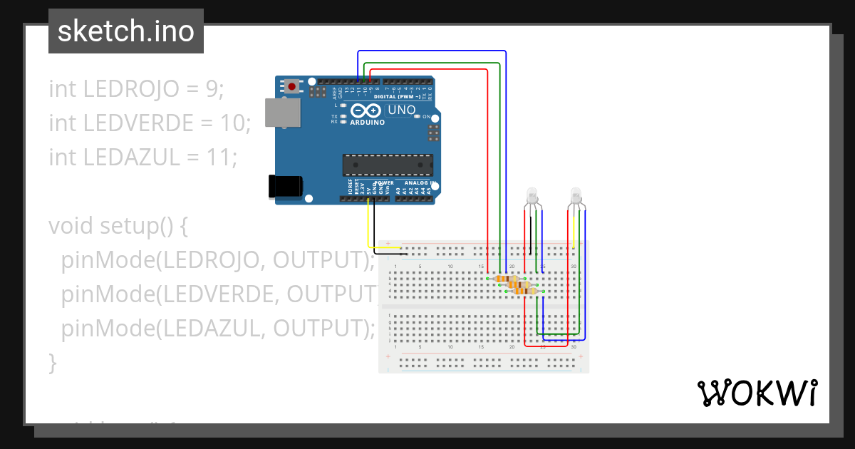 Conexión LEDs RGB - Wokwi ESP32, STM32, Arduino Simulator