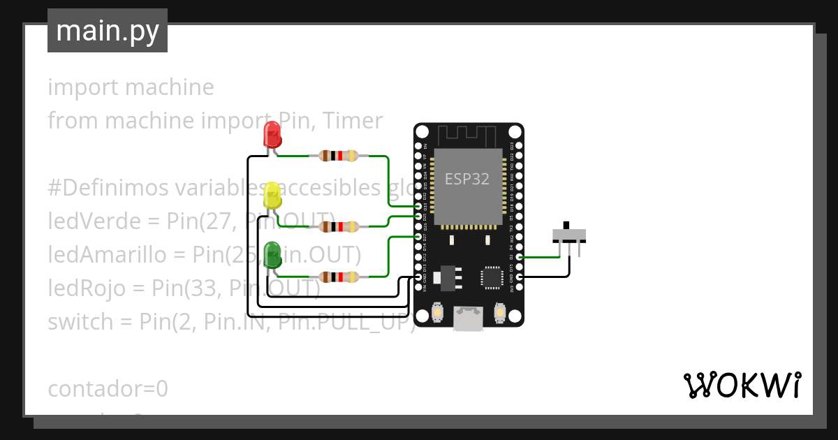 Semaforo con Amarillo Intermitente - Wokwi ESP32, STM32, Arduino Simulator