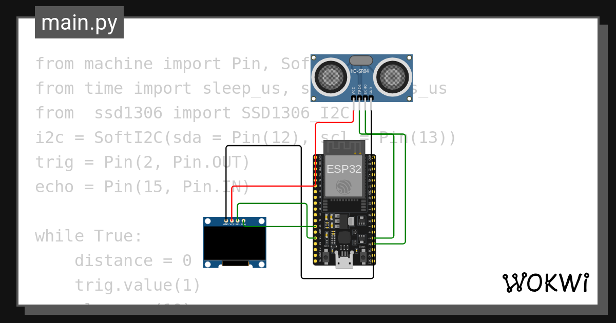 超声波加oled Wokwi Esp32 Stm32 Arduino Simulator 0357