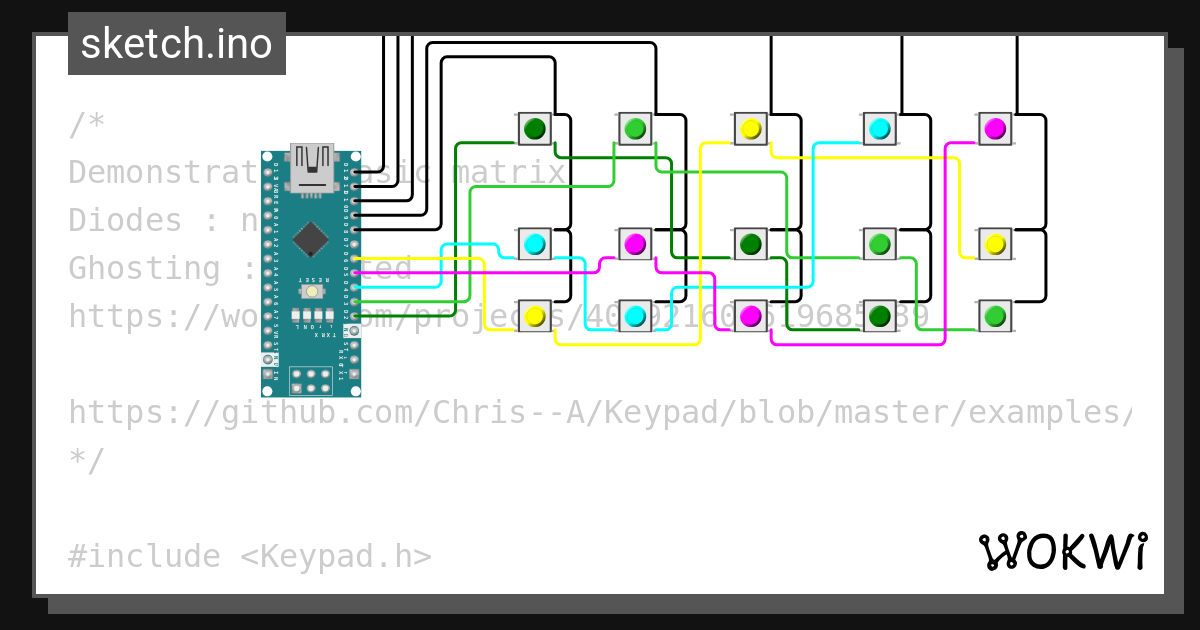 Half Keyboard Matrix Diodeless Limited Ghosting Wokwi Esp32 Stm32 Arduino Simulator 3214