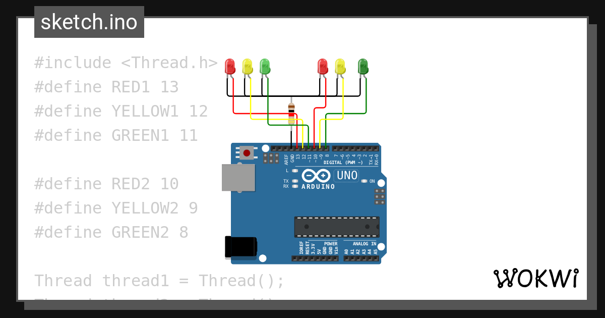 практика с 2 светофорами Wokwi Esp32 Stm32 Arduino Simulator