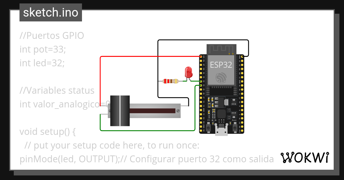 ESP32-Sensores Analogico Slide Potentiometer - Wokwi ESP32, STM32, Arduino Simulator