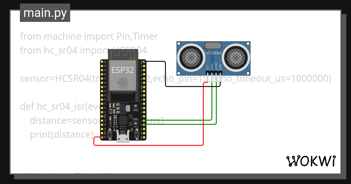 ultrasonic sensor with timer - Wokwi ESP32, STM32, Arduino Simulator