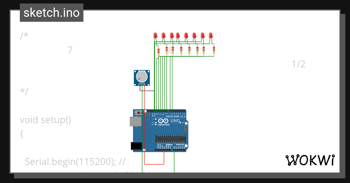 ใบงานที่ 7 เเอนนะล็อกอินพุท 8 หลอด Wokwi Esp32 Stm32 Arduino Simulator 3504