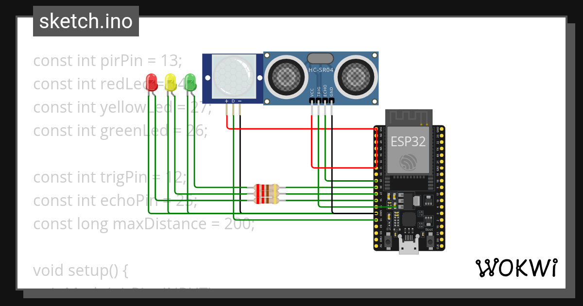 PIR + LED - Wokwi ESP32, STM32, Arduino Simulator