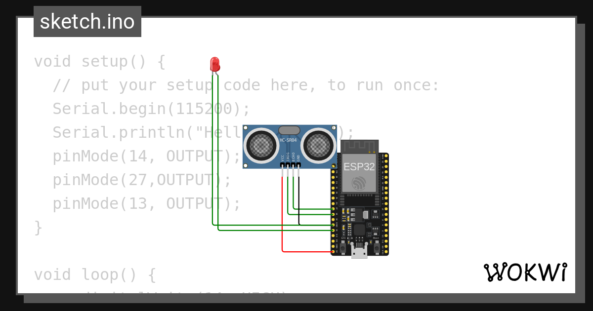 Ultrasonicsensor With Led Wokwi Esp32 Stm32 Arduino Simulator