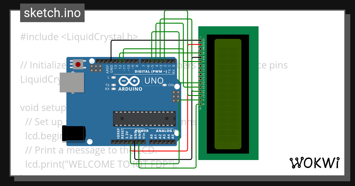 LCD 16x2 in Arduino - Wokwi ESP32, STM32, Arduino Simulator