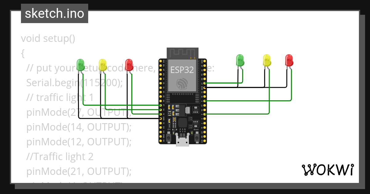 Traffic Light 2 Series Wokwi Esp32 Stm32 Arduino Simulator 
