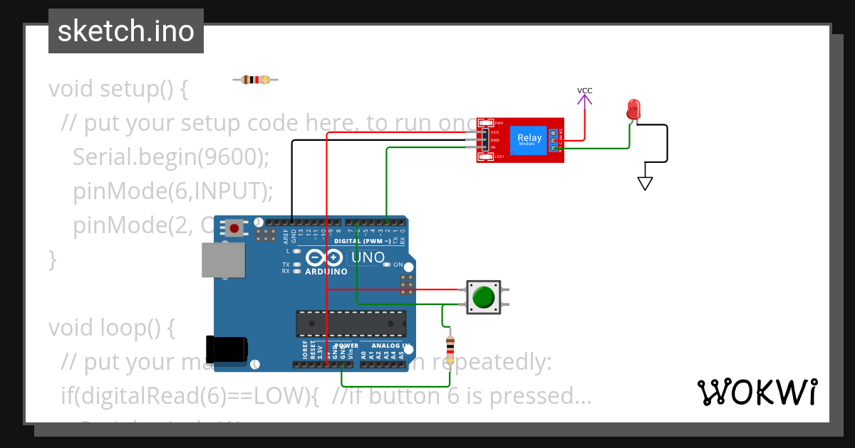 Button Press Relay Light Switch - Wokwi ESP32, STM32, Arduino Simulator