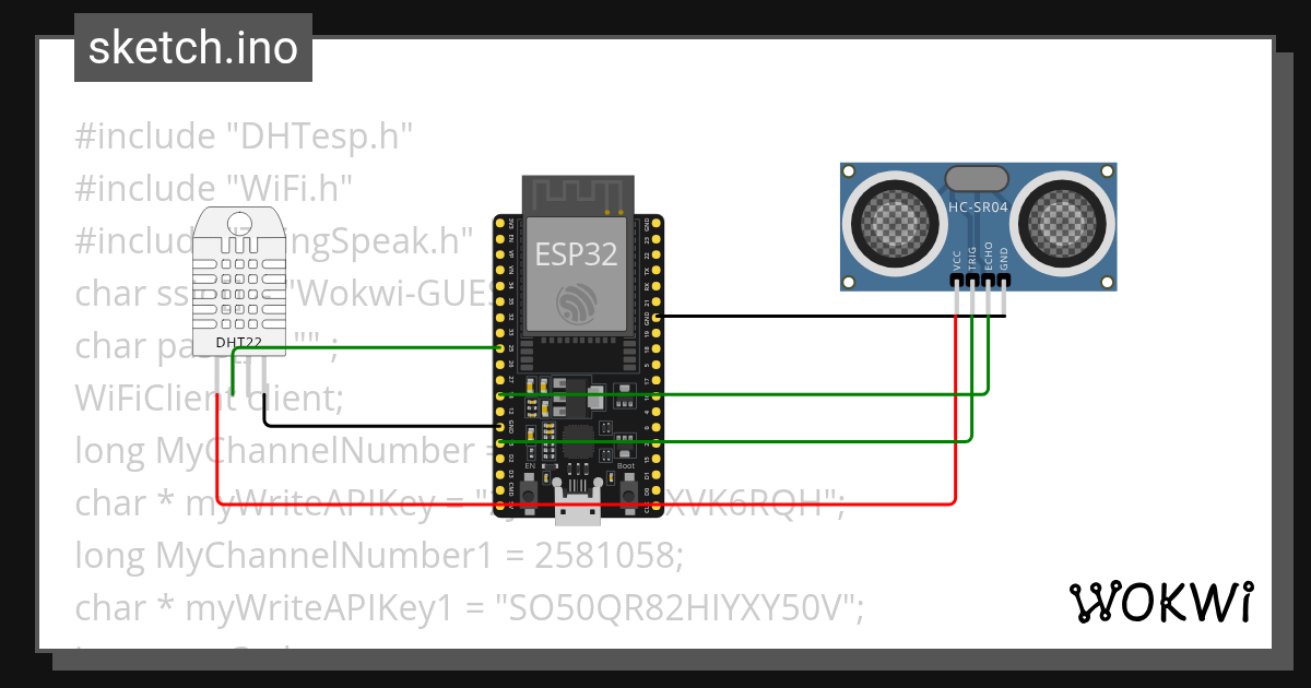 DHT and Ultra in seperate channel - Wokwi ESP32, STM32, Arduino Simulator