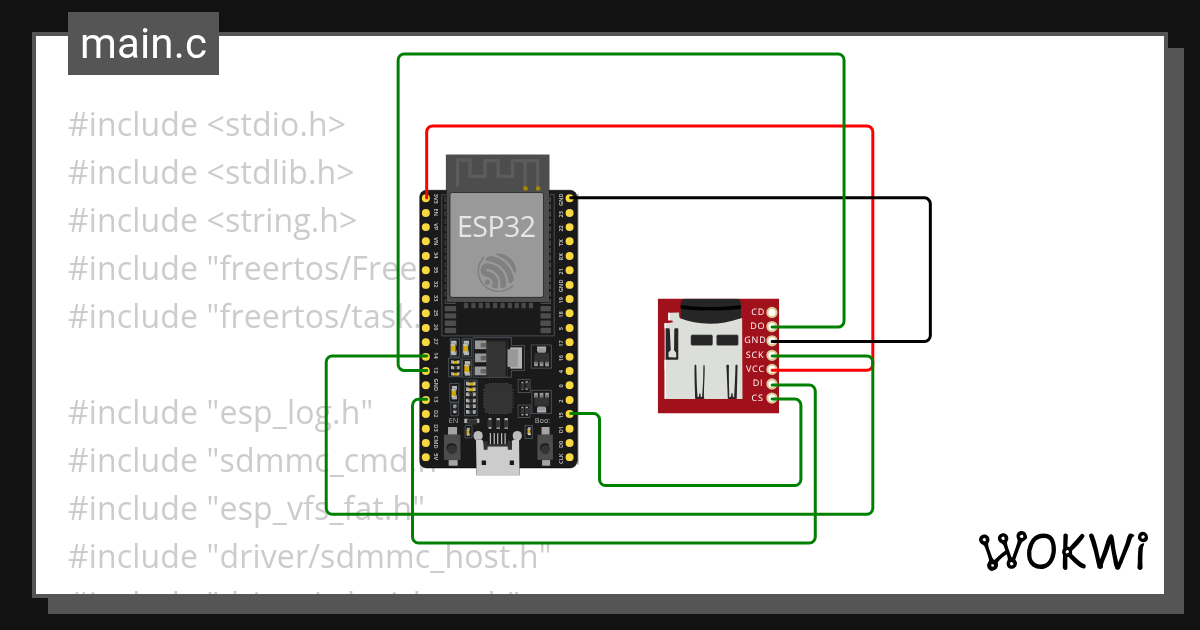 SD ESP32 basico - Wokwi ESP32, STM32, Arduino Simulator