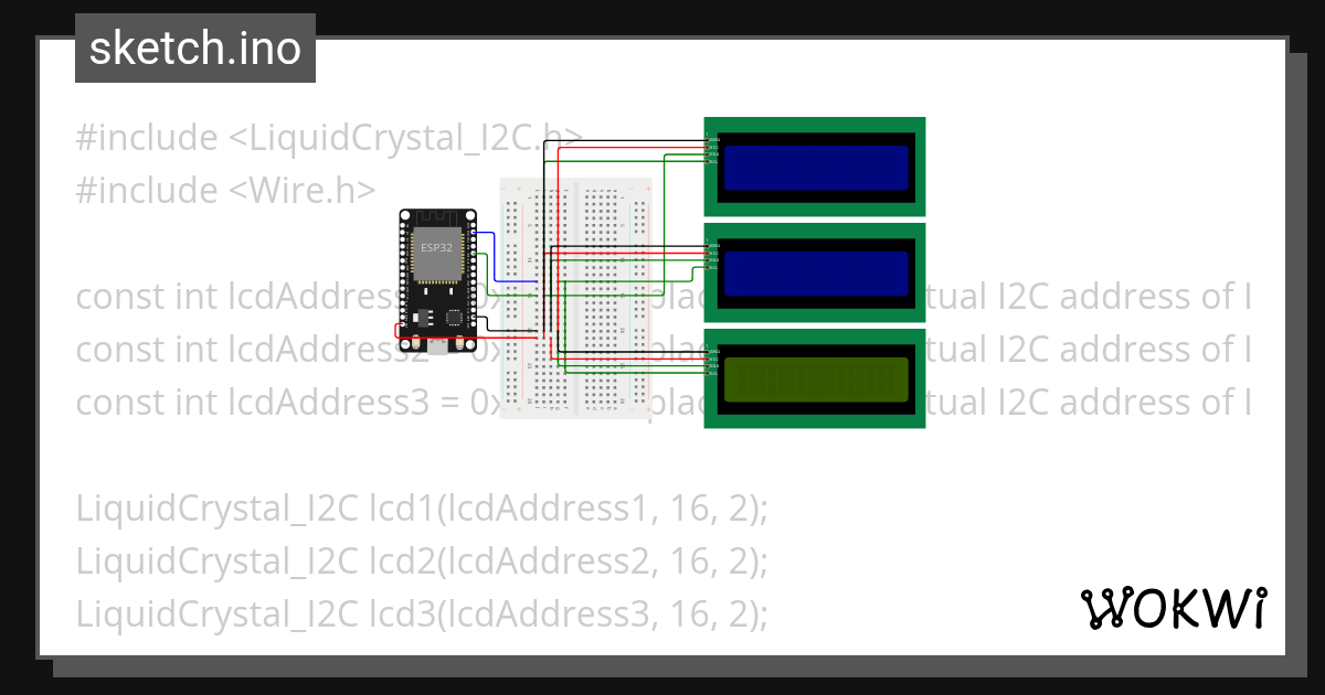 Multiple output in lcd display Copy - Wokwi ESP32, STM32, Arduino Simulator