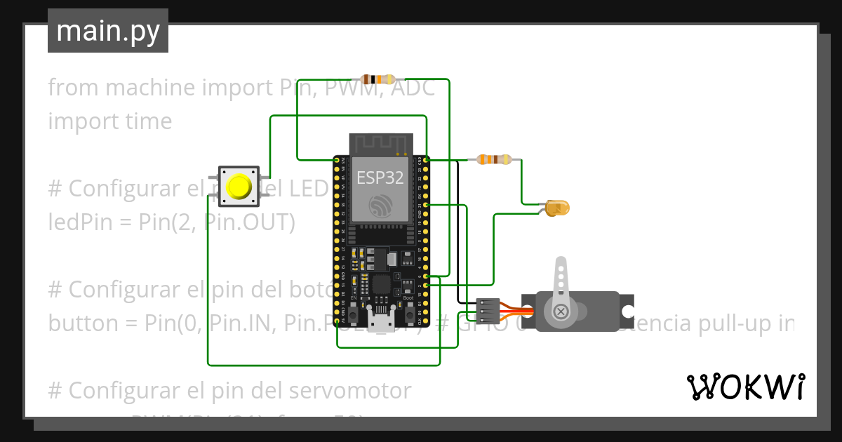 servo+boton+led - Wokwi ESP32, STM32, Arduino Simulator
