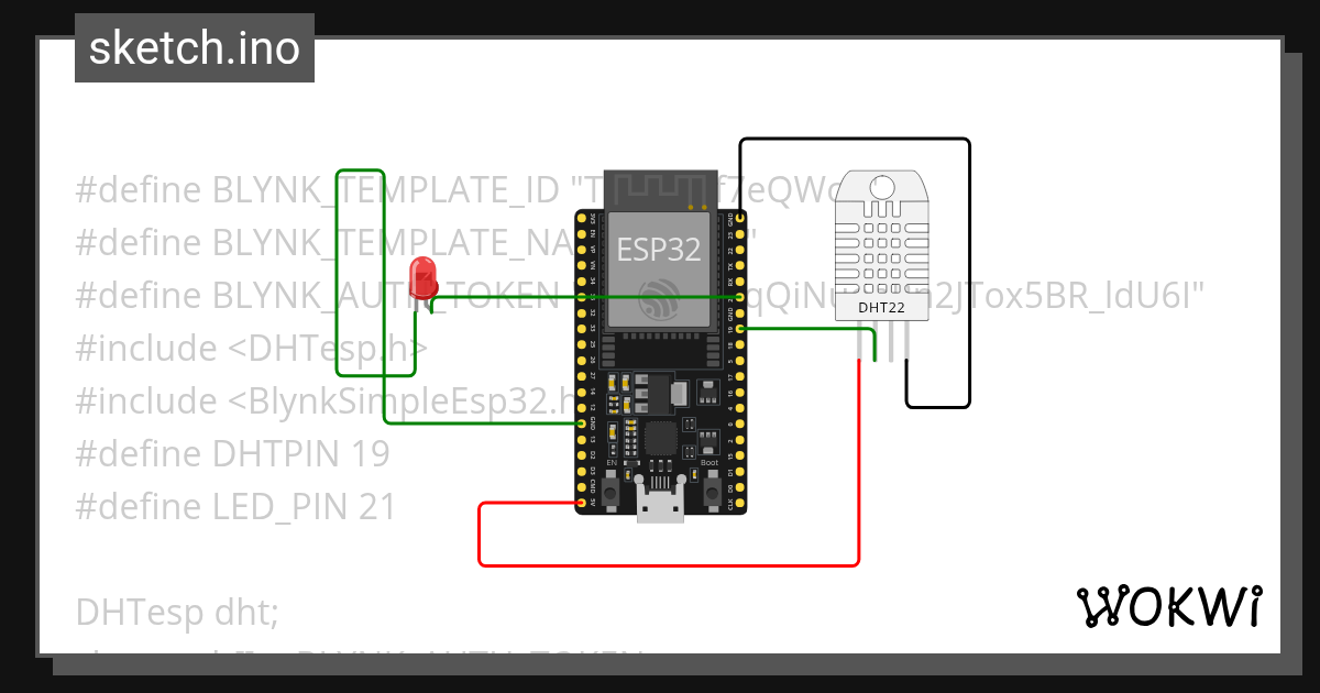 WOKWI + ESP32 + BLYNK - (LED, DHT) - Wokwi ESP32, STM32, Arduino Simulator