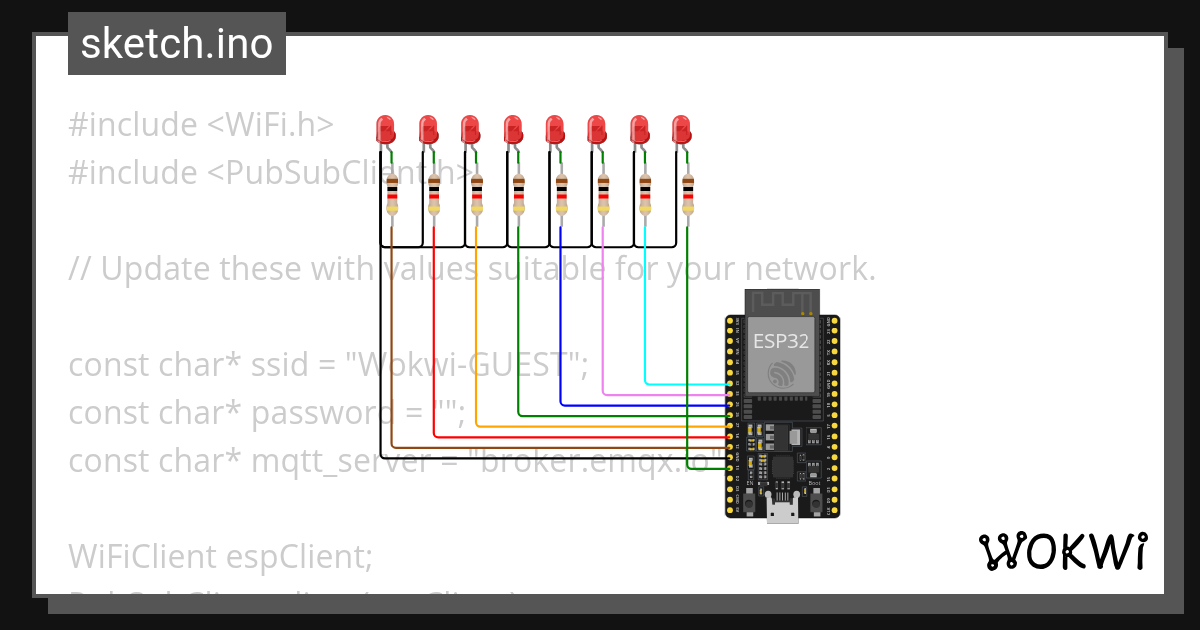 MQTT LED Subs - Wokwi ESP32, STM32, Arduino Simulator