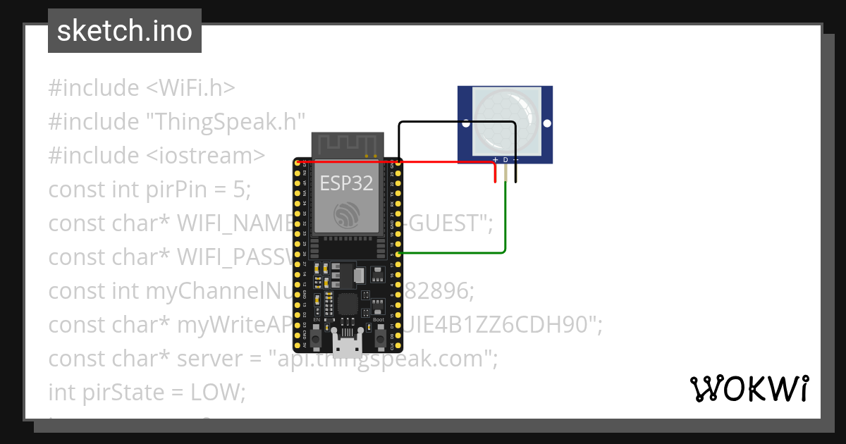 PIR sensore with ThingSpeak - Wokwi ESP32, STM32, Arduino Simulator