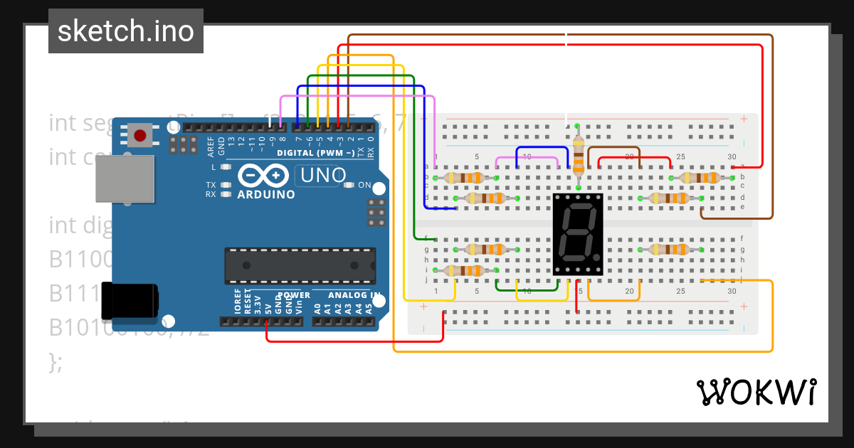 7 segment display(Common Anode) Copy - Wokwi ESP32, STM32, Arduino Simulator
