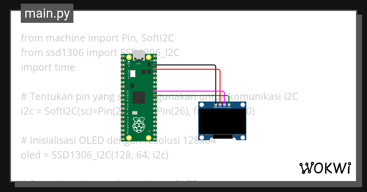 TEXT DI OLED - Wokwi ESP32, STM32, Arduino Simulator